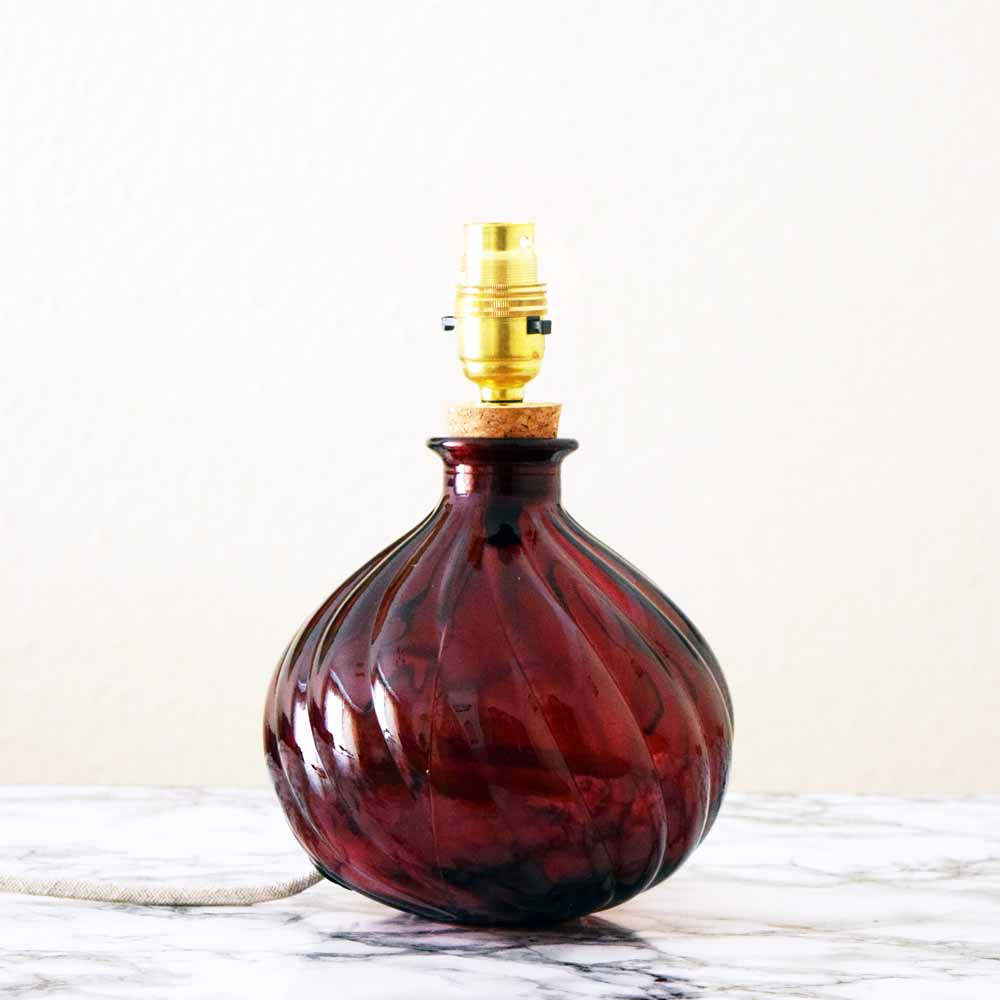Grehom Table Lamp Base- Bubble (Burgundy); 24cm Recycled Glass Lamp ...